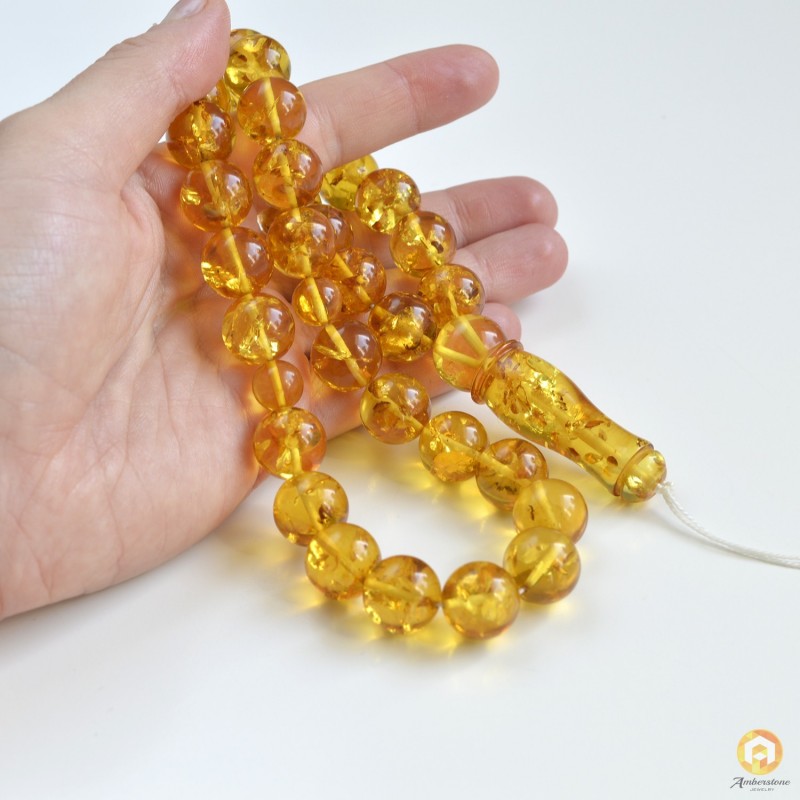 Tasbih Rosary of Baltic Amber, 33 Beads, Yellow Amber Islamic Misbaha
