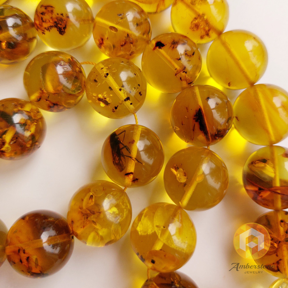 Natural Amber Beads Insects Rosary 33 Beads 18mm, Handmade Islamic Prayer