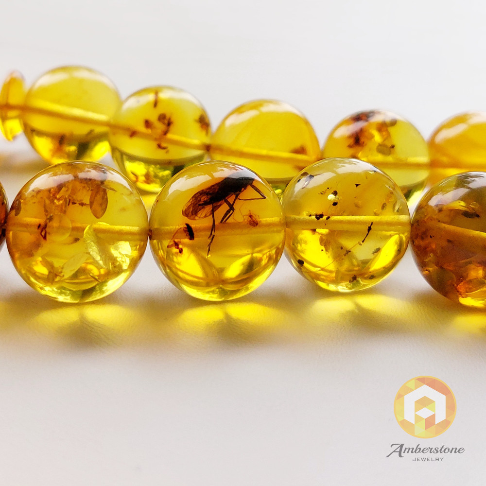 Natural Amber Beads Insects Rosary 33 Beads 18mm, Handmade Islamic Prayer