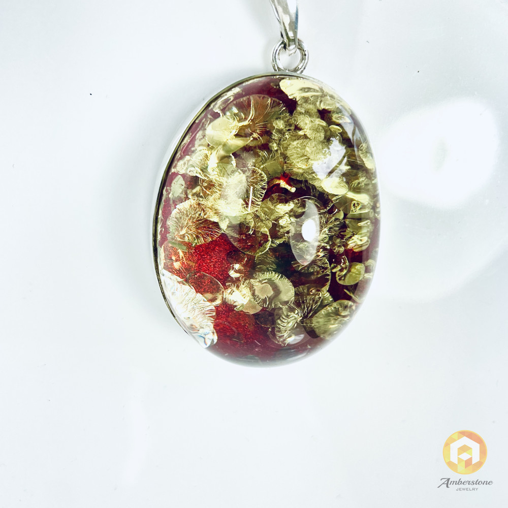 Red Amber Pendant and 925 Silver