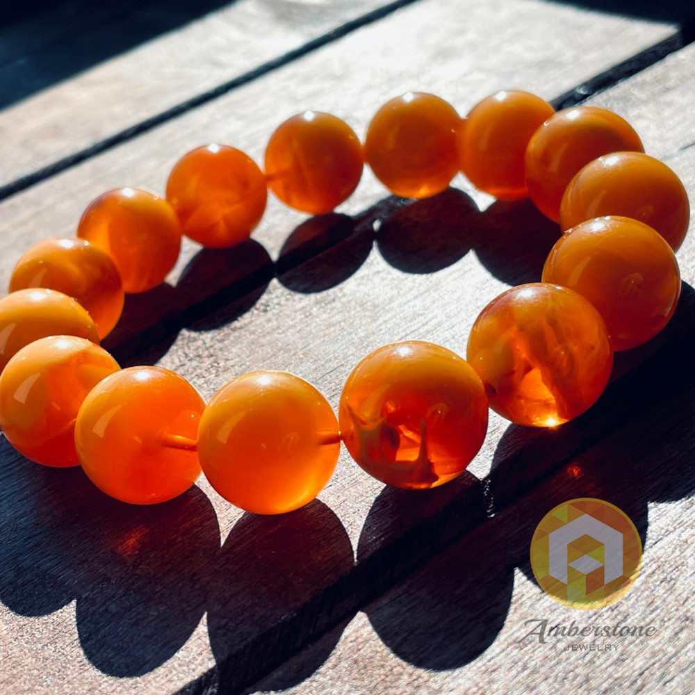 Natural Orange Amber Bracelet, Baltic Amber