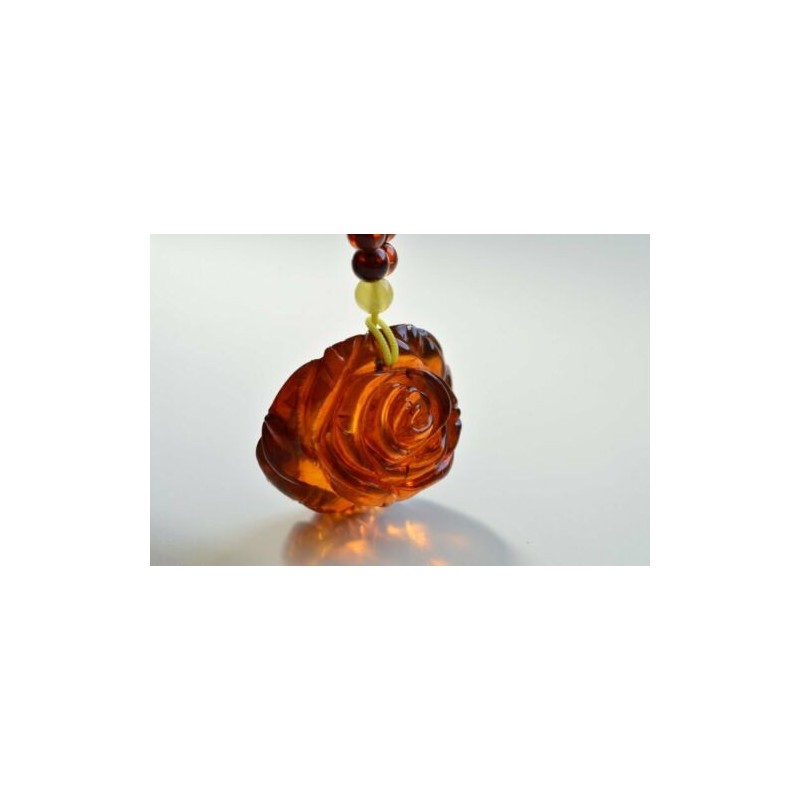 Cognac Baltic Amber Rose Pendant, Hand Carved Natural Cognac Amber ...