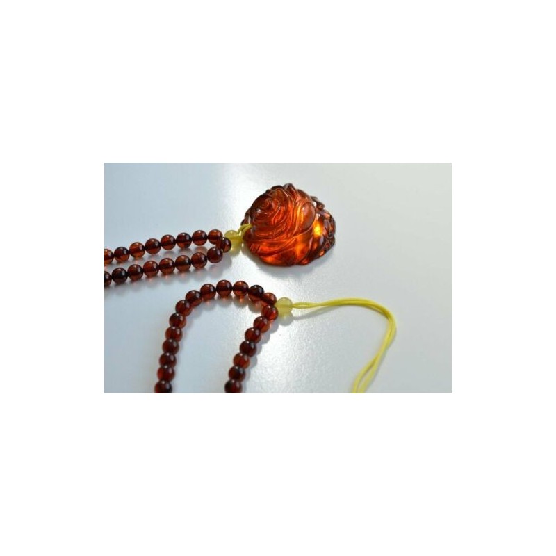 Cognac Baltic Amber Rose Pendant, Hand Carved Natural Cognac Amber ...