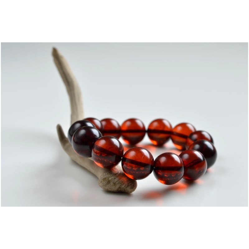 Baltic Amber bracelet round beads red cherry color 34.5 grams handmade ...